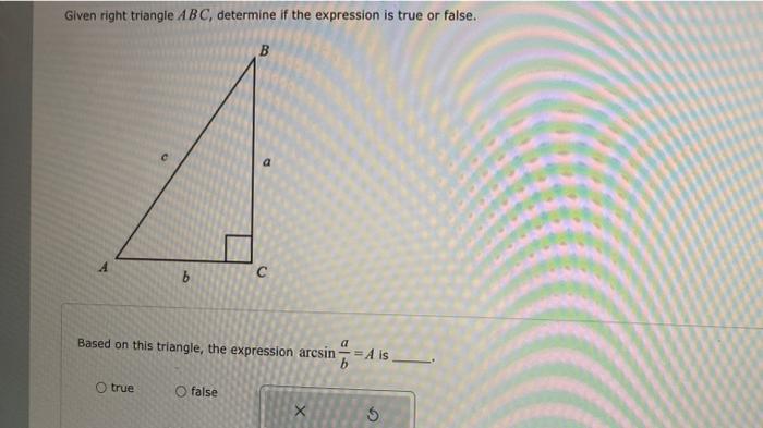 Solved Given right triangle ABC, determine if the expression | Chegg.com
