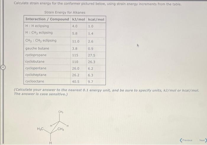 Solved Calculate strain energy for the conformer pictured | Chegg.com