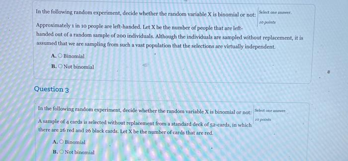 Solved Select one answer In the following random experiment, | Chegg.com