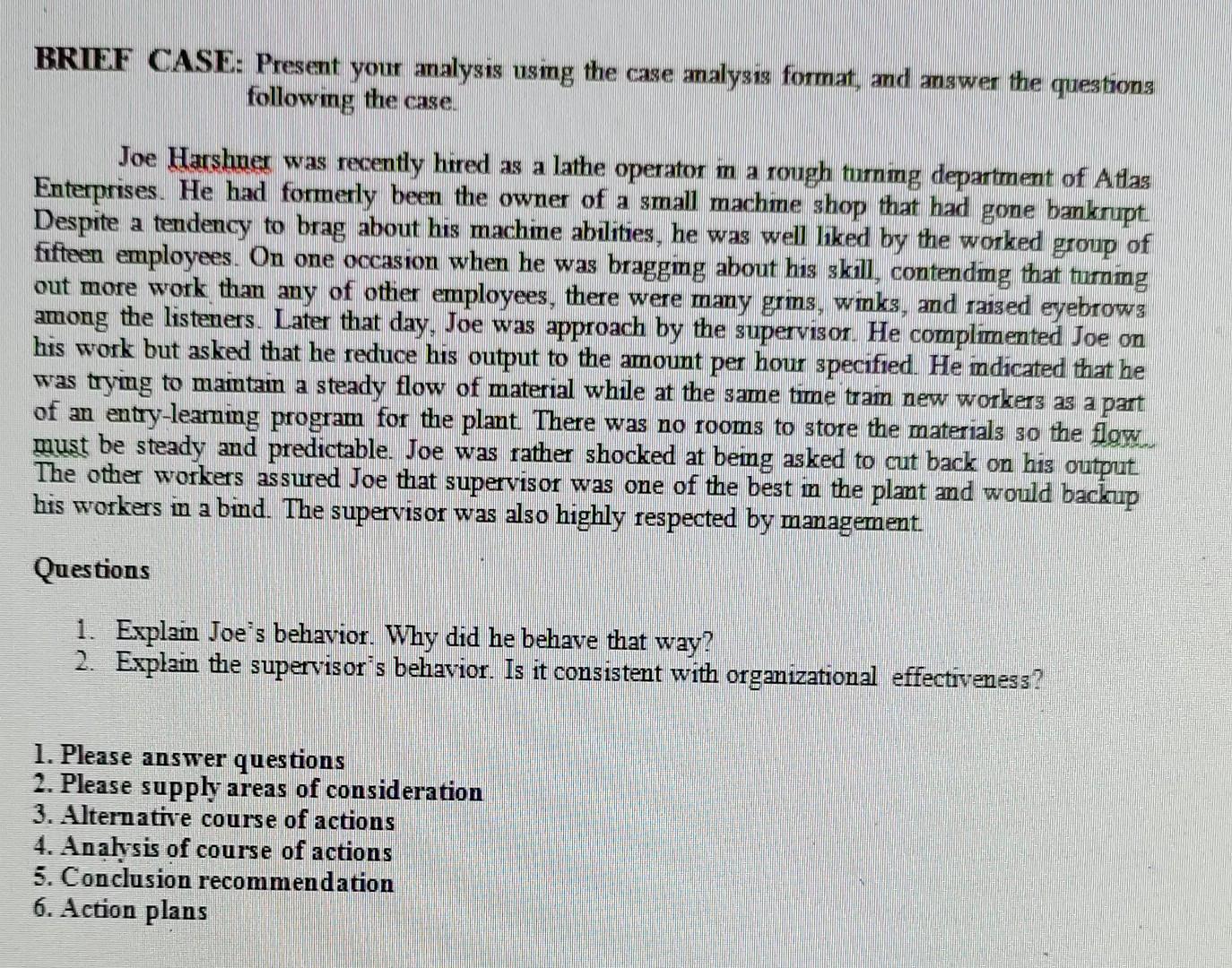 Solved BRIEF CASE: Present your analysis using the case | Chegg.com