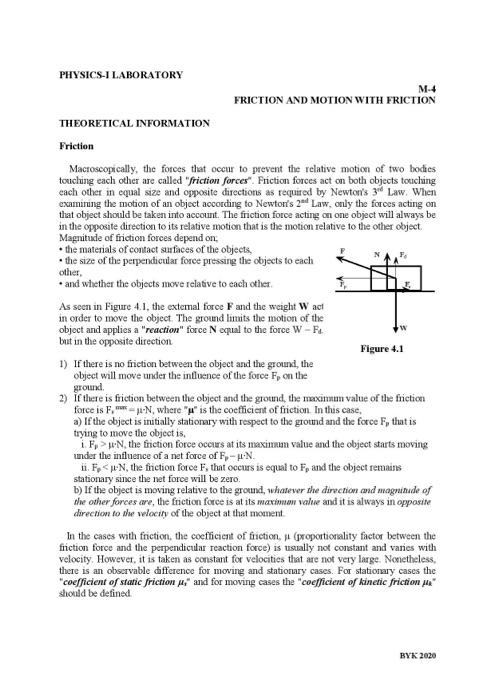 Solved M + PHYSICS-I LABORATORY FRICTION AND MOTION WITH | Chegg.com