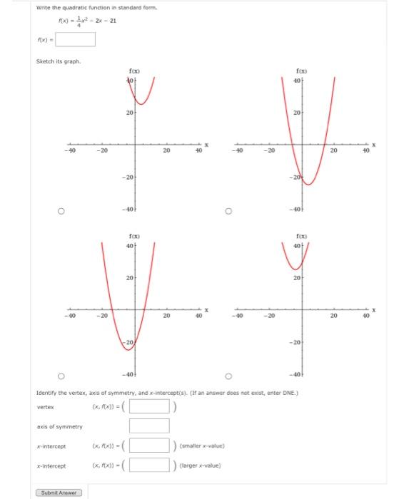 Solved Write The Cuadratic Function In Standard Form 6897