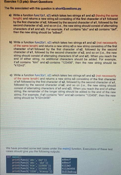 Solved Exercise 1 (3 pts): Short Questions The file | Chegg.com