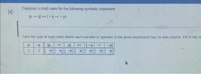 Solved K Construct A Truth Table For The Following Symbolic