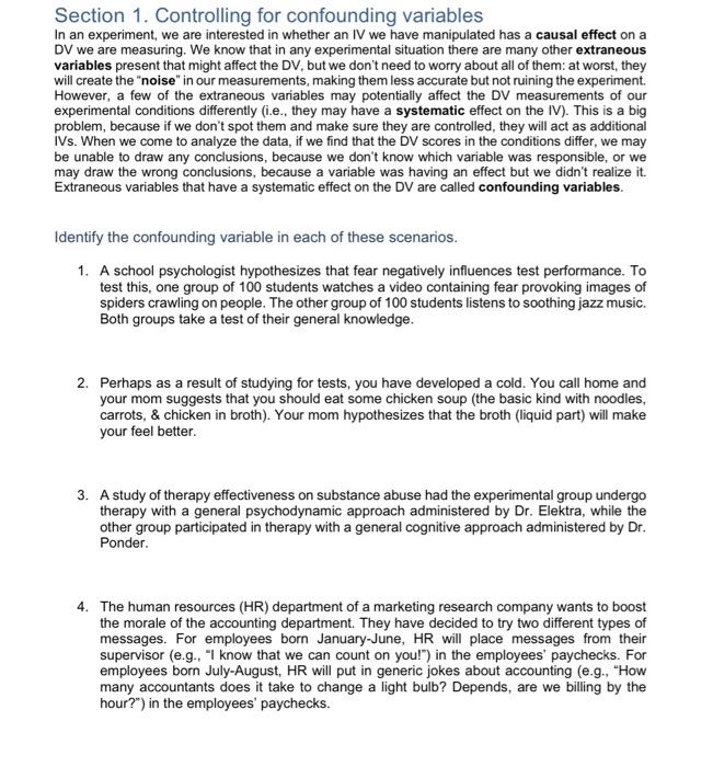 Solved Section 2. Confounds vs. Non-Confounding Extraneous | Chegg.com