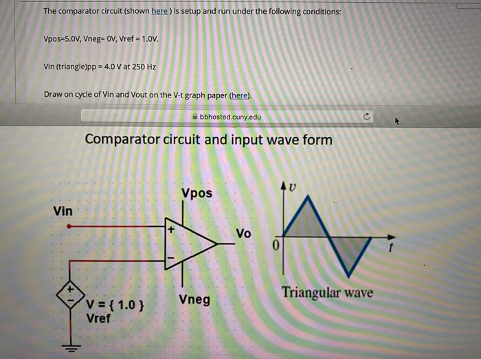 Solved The comparator circuit (shown here) is setup and run | Chegg.com