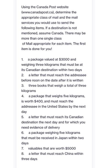 Solved Using the Canada Post website (www.canadapost.ca), | Chegg.com
