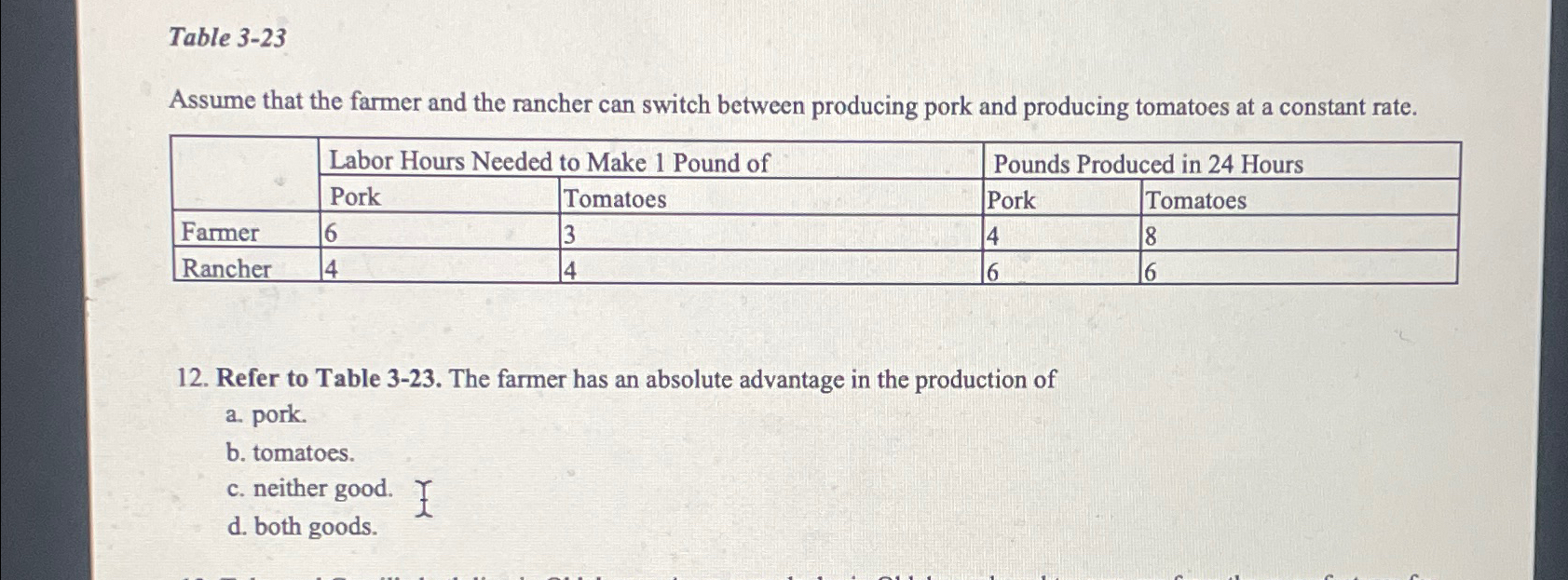 Solved Table 3-23Assume that the farmer and the rancher can | Chegg.com
