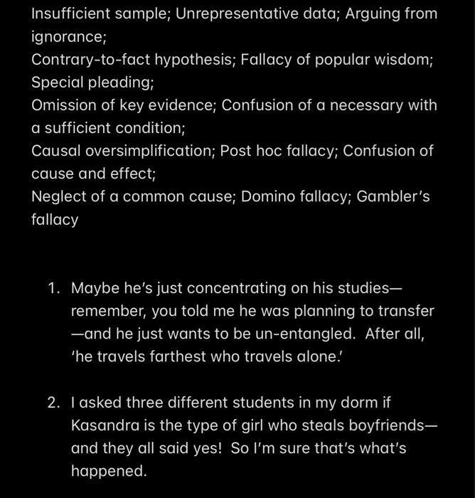 Solved Insufficient sample; Unrepresentative data; Arguing | Chegg.com