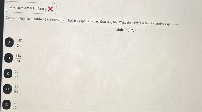 Solved Use the definition of sinh(x) to rewrite the | Chegg.com