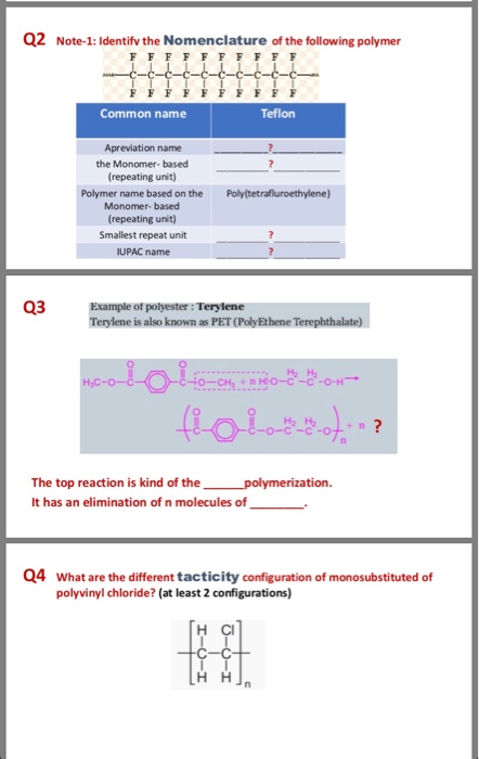 Solved Q1 Note-1: Identify the monomeric unit for each | Chegg.com