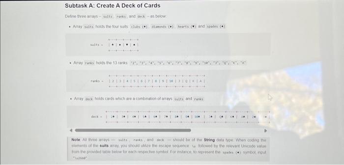 Solved Subtask A: Create A Deck of Cards Define tree argays | Chegg.com