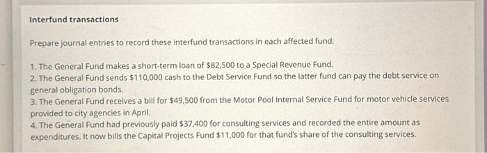 Solved Interfund transactions Prepare journal entries to | Chegg.com