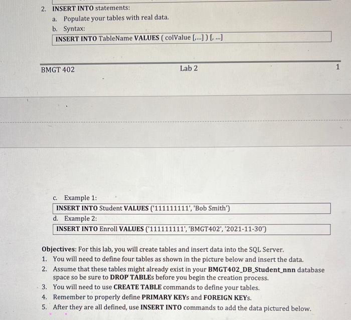 Solved Background: ( Steps at bottom *) 1. CREATE TABLE | Chegg.com
