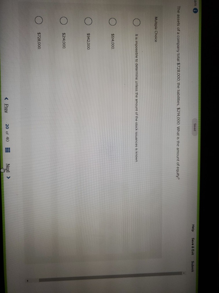 Solved xam Saved Help Save & Exit Submit At the beginning of | Chegg.com