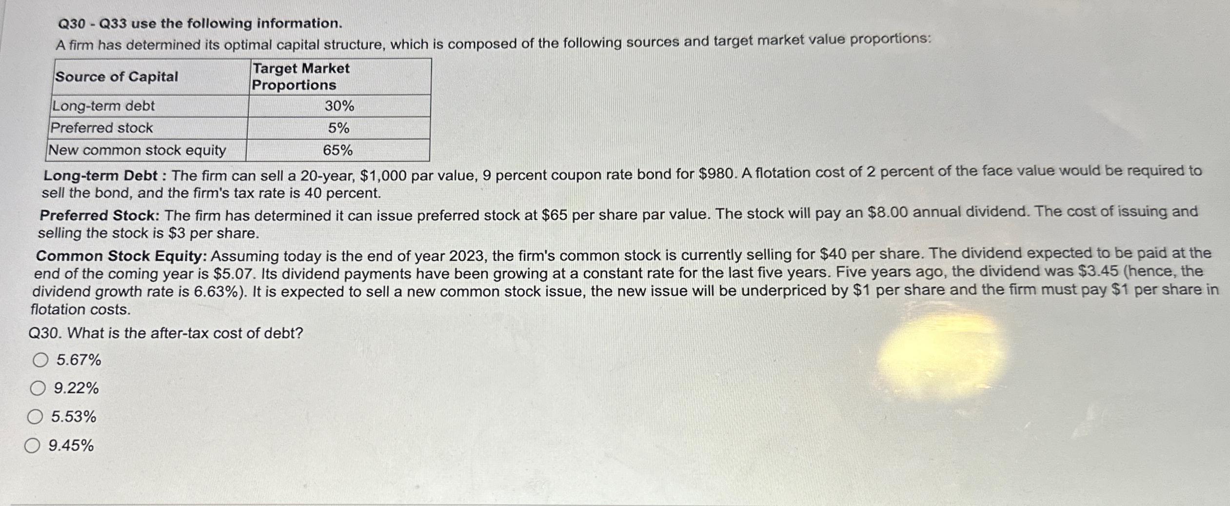 Solved Q30 - ﻿Q33 ﻿use the following information.A firm has | Chegg.com