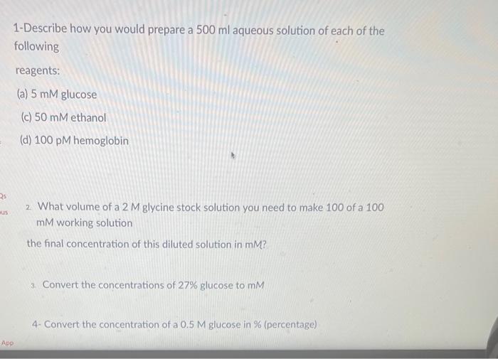Solved 1-Describe how you would prepare a 500 ml aqueous | Chegg.com
