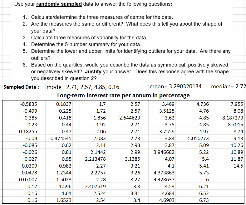 Solved Use your randomly sampled data to answer the | Chegg.com