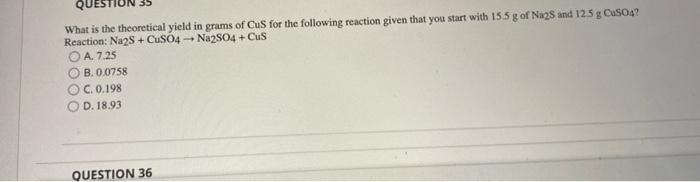 Solved What is the theoretical yield in grams of Cus for the | Chegg.com