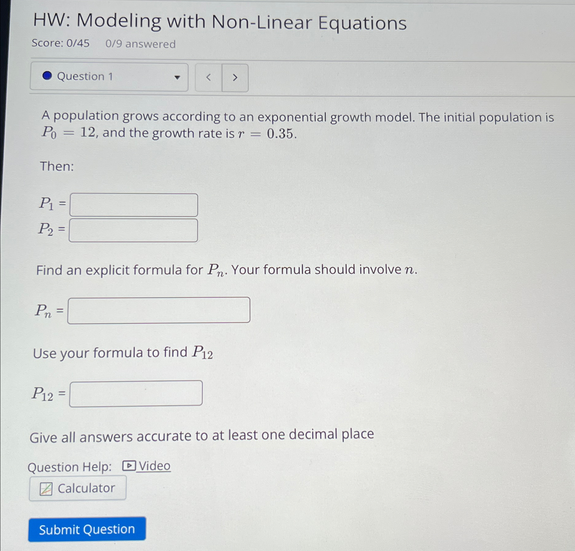 Solved HW: Modeling with Non-Linear EquationsScore: 0/450/9 | Chegg.com