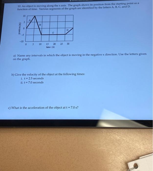 Solved 10. An object is moving along the x axis. The graph | Chegg.com