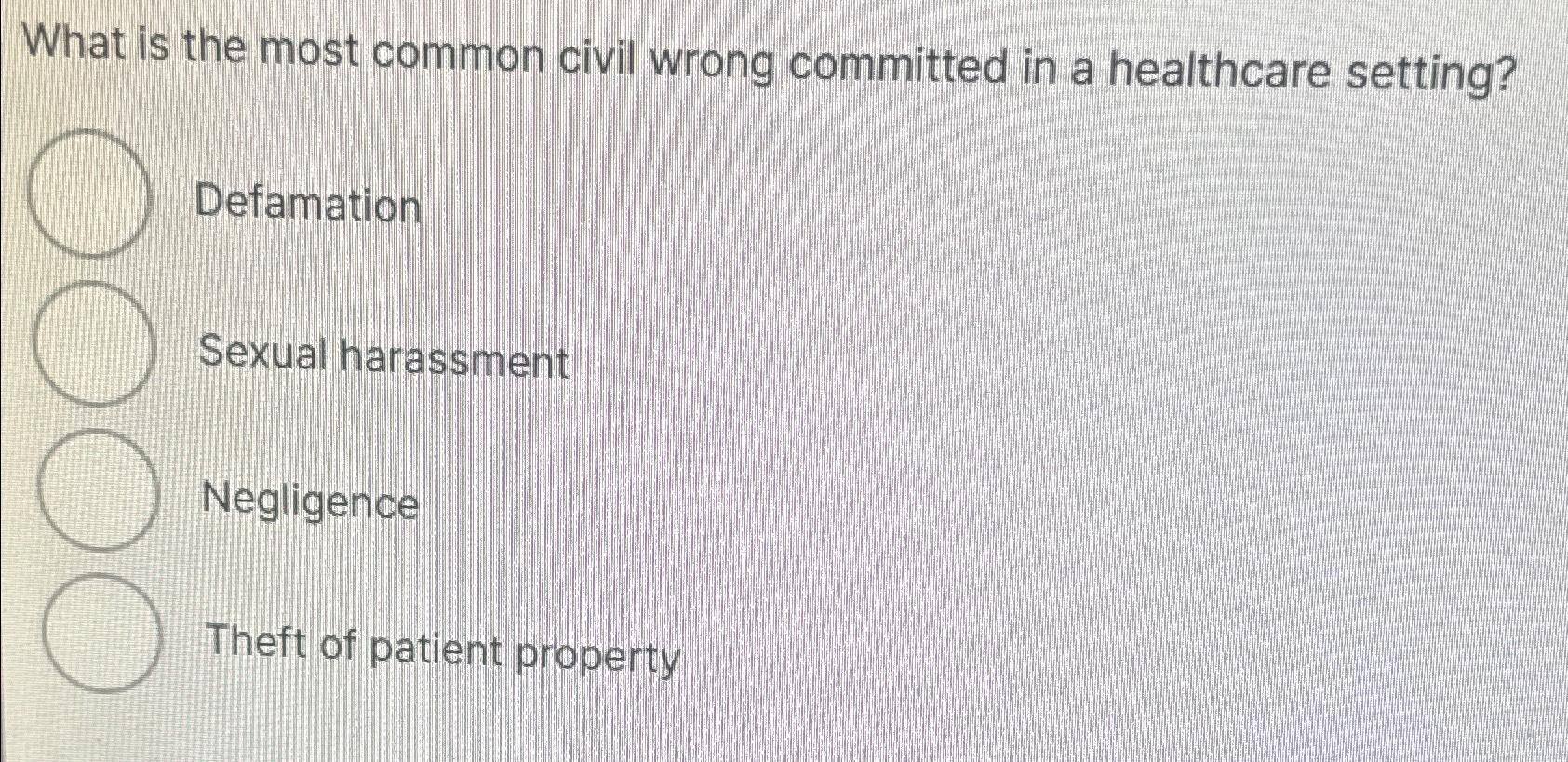 Solved What is the most common civil wrong committed in a | Chegg.com