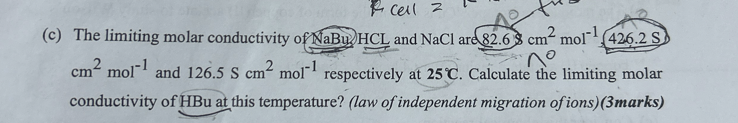 Solved (c) ﻿The limiting molar conductivity of ?2+HBCL ﻿and | Chegg.com