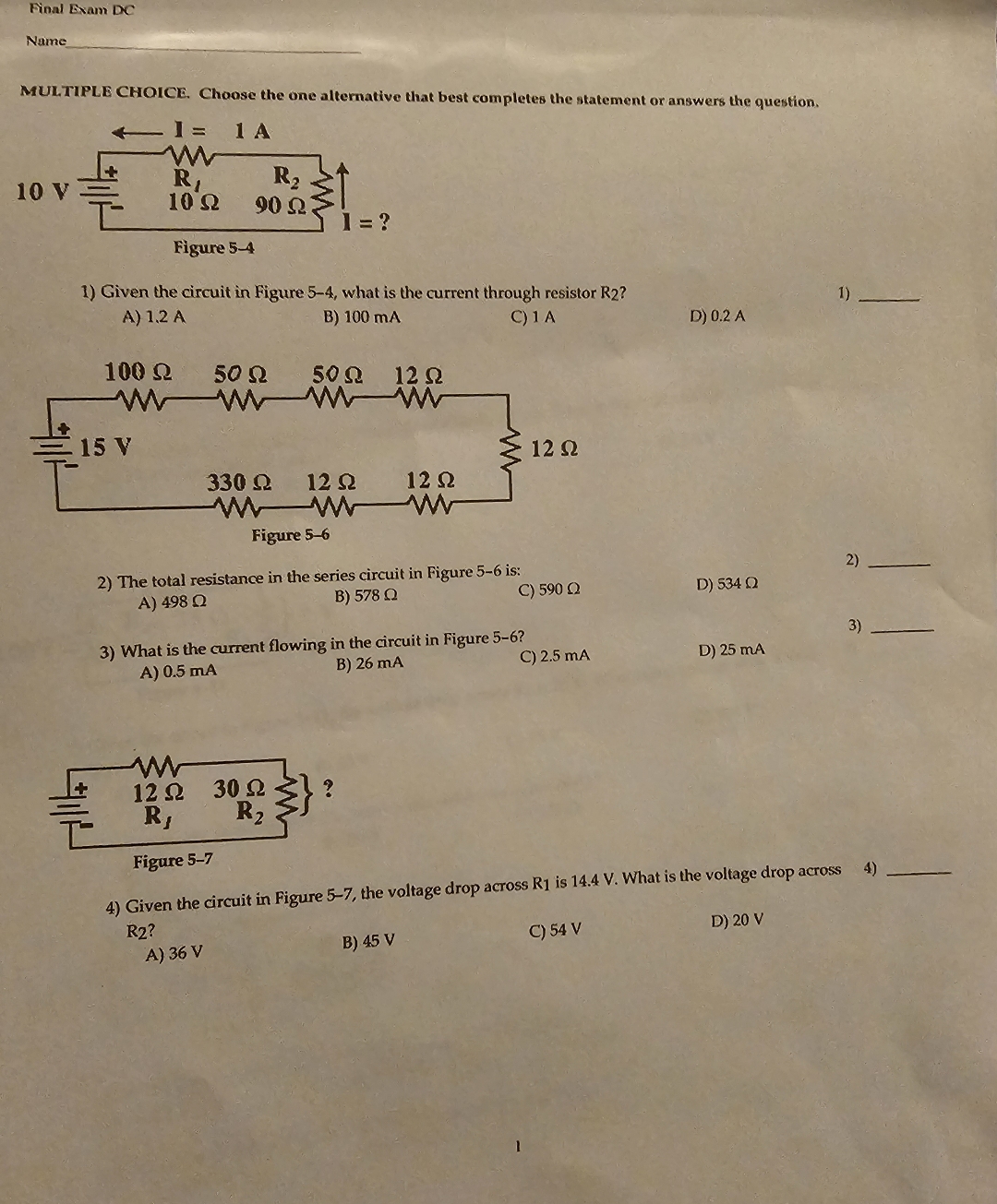 Solved Final Exam DCName q,MULTIPLE CHOICE. Choose the one | Chegg.com