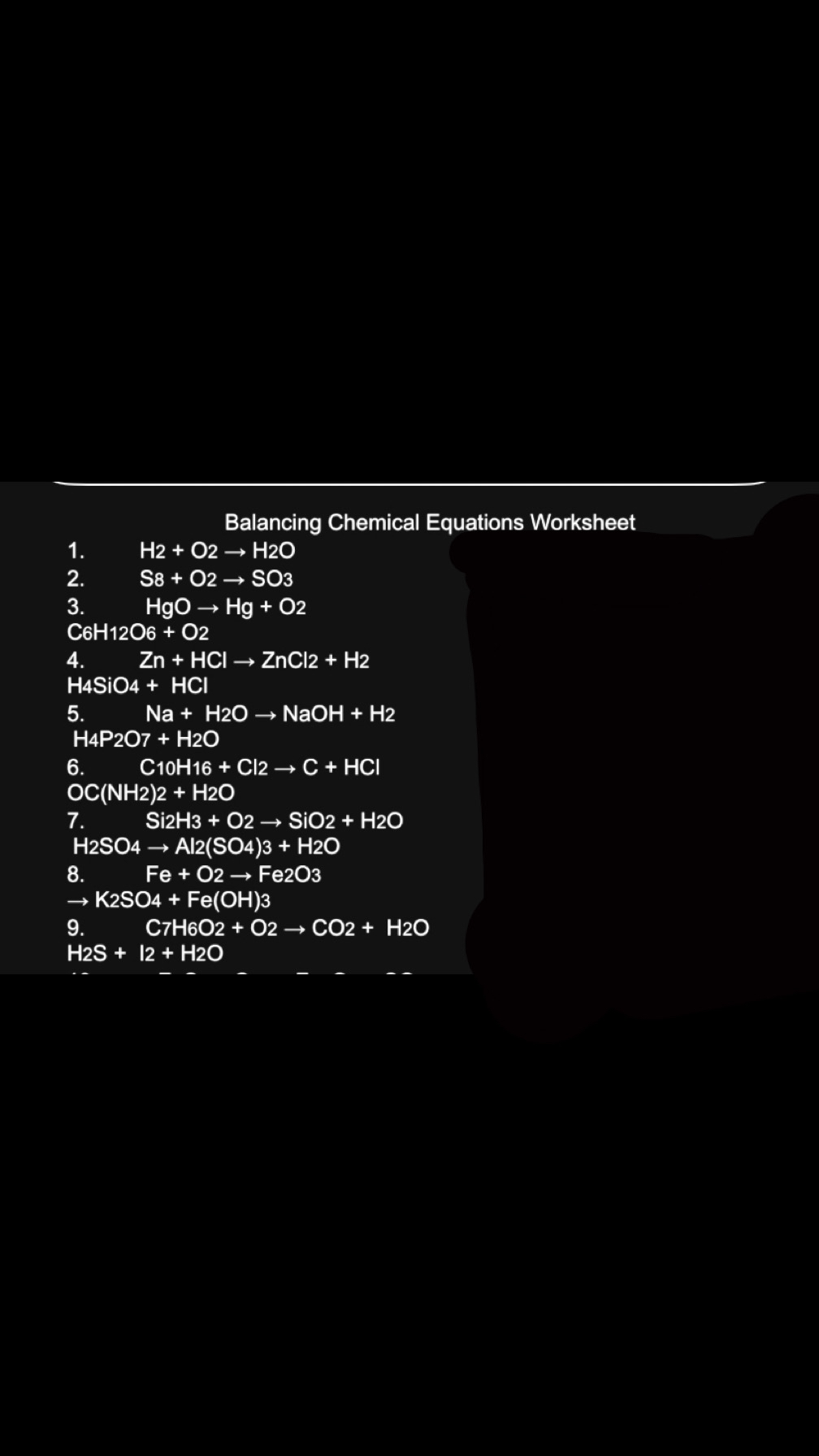 Solved Please answer 1-9 ﻿Balancing Chemical Equations | Chegg.com