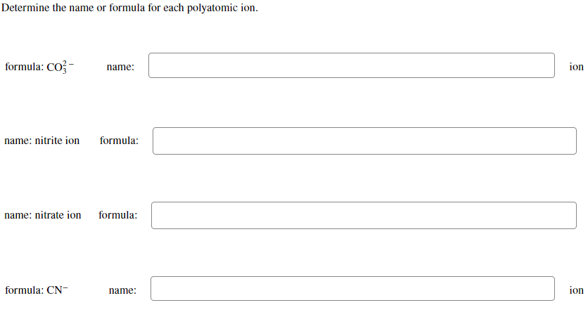 Solved Determine the name or formula for each polyatomic | Chegg.com