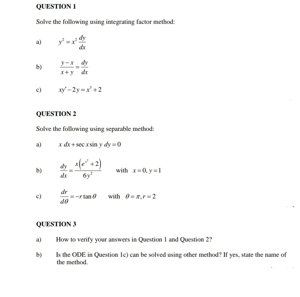 Solved QUESTION 1 Solve the following using integrating | Chegg.com