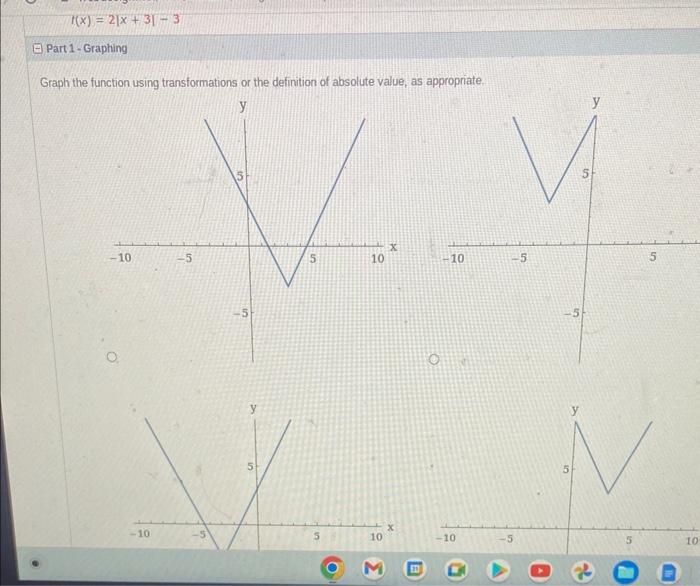Solved f(x)=2∣x+3∣−3 I Part 1-Graphing Graph the function | Chegg.com