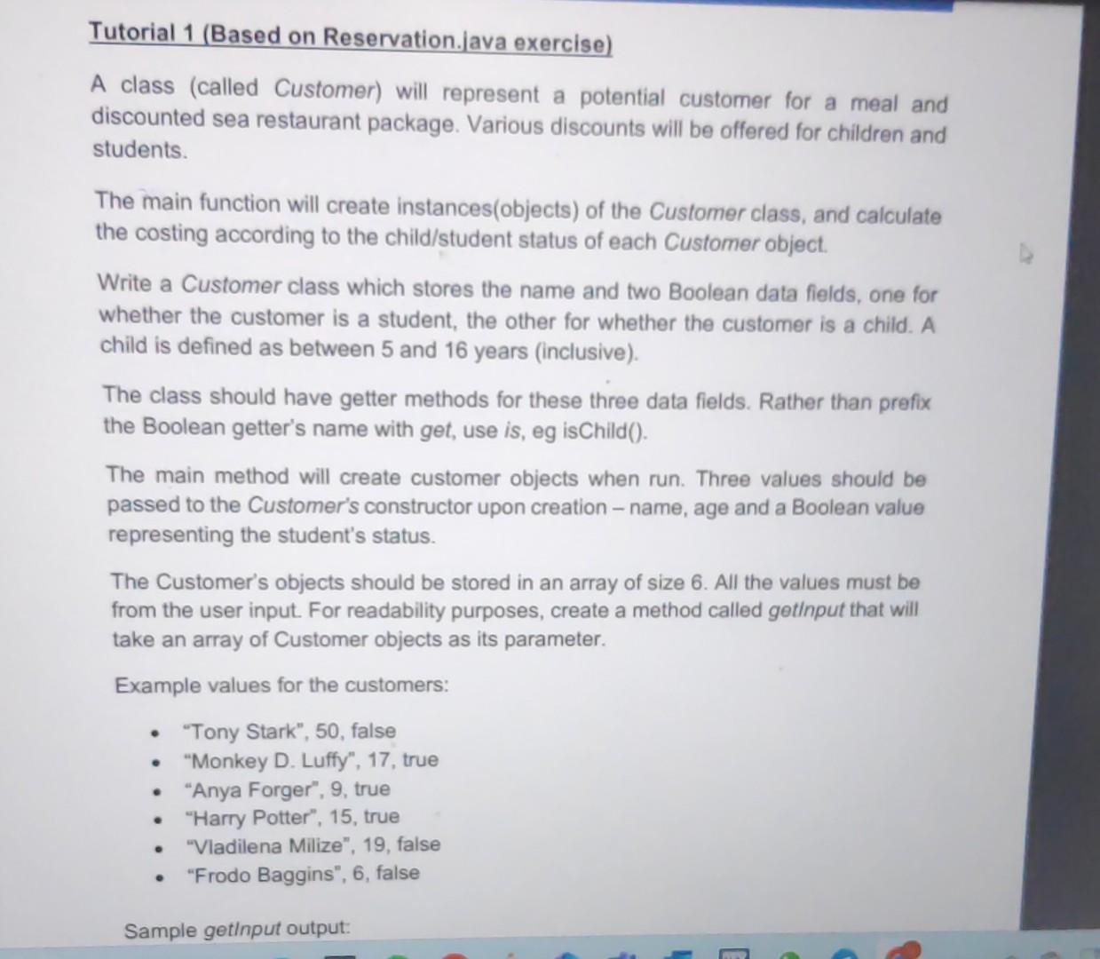 Solved A class (called Customer) will represent a potential | Chegg.com