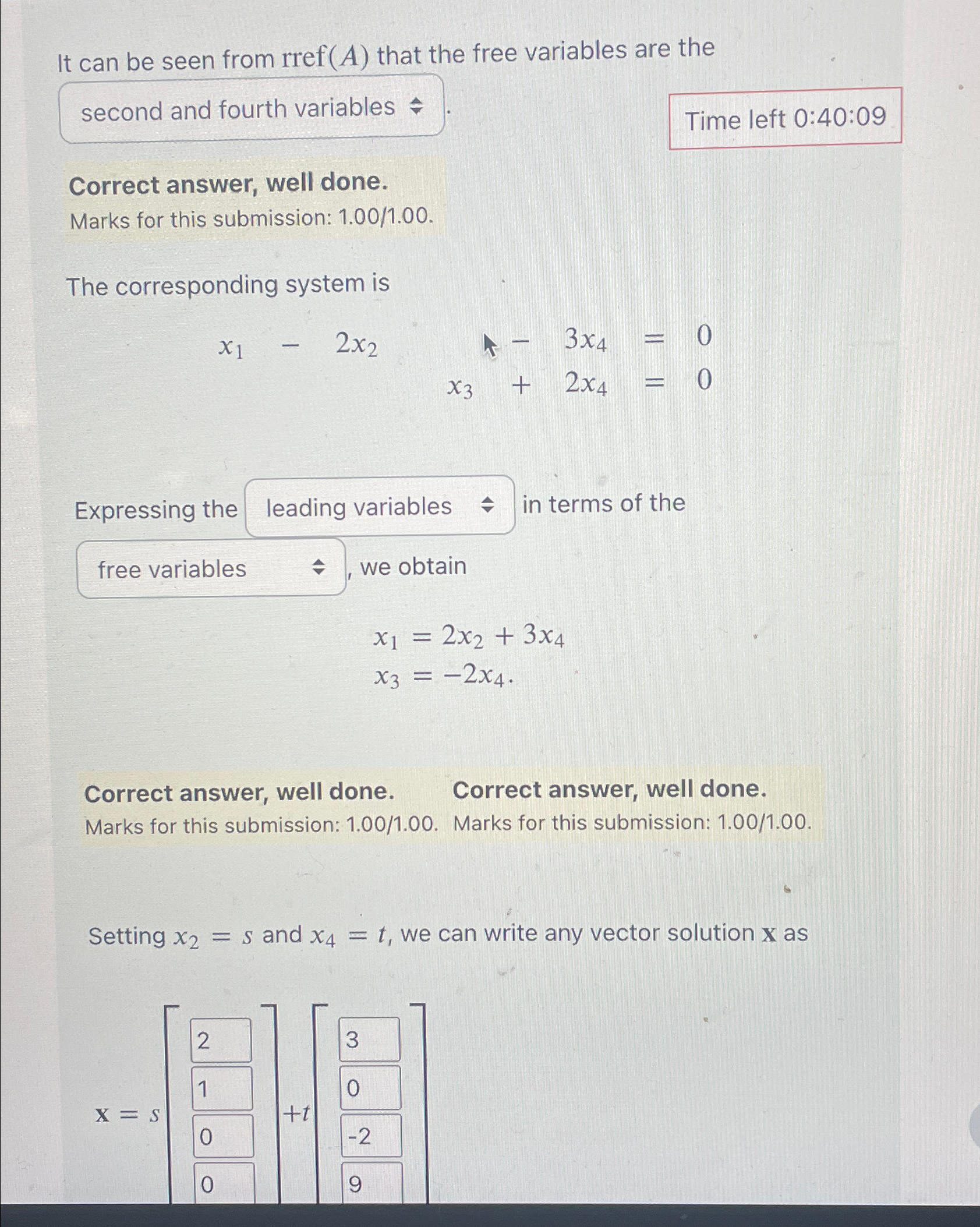 Solved It can be seen from rref(A) ﻿that the free variables | Chegg.com