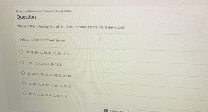 Solved Understand the standard deviation of a set of data | Chegg.com