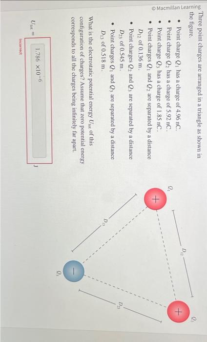 Solved Three point charges are arranged in a triangle as | Chegg.com