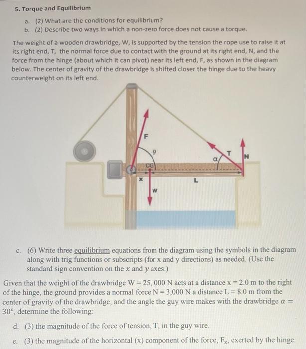 Solved 5. Torque and Equilibrium a. (2) What are the | Chegg.com