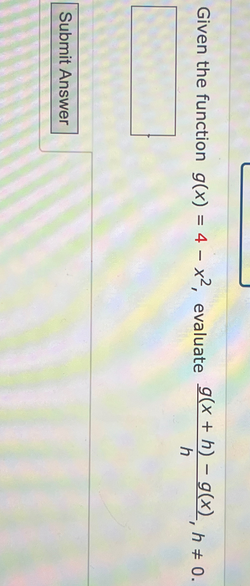 Solved Given the function g(x)=4-x2, ﻿evaluate | Chegg.com