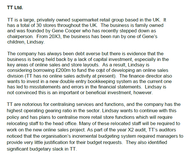 Solved TT Ltd.TT is a large, privately owned supermarket | Chegg.com