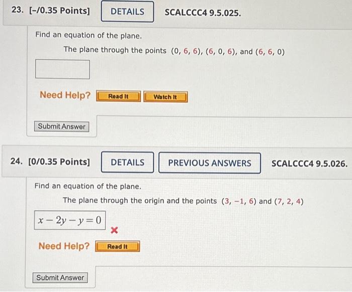 Solved Find an equation of the plane. The plane through the | Chegg.com