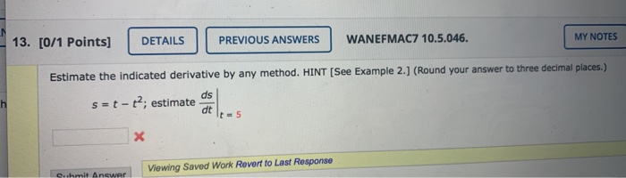 Solved 13. [0/1 Points] DETAILS PREVIOUS ANSWERS MY NOTES | Chegg.com