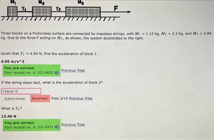 Solved Three blocks on a frictionless surface are connected | Chegg.com