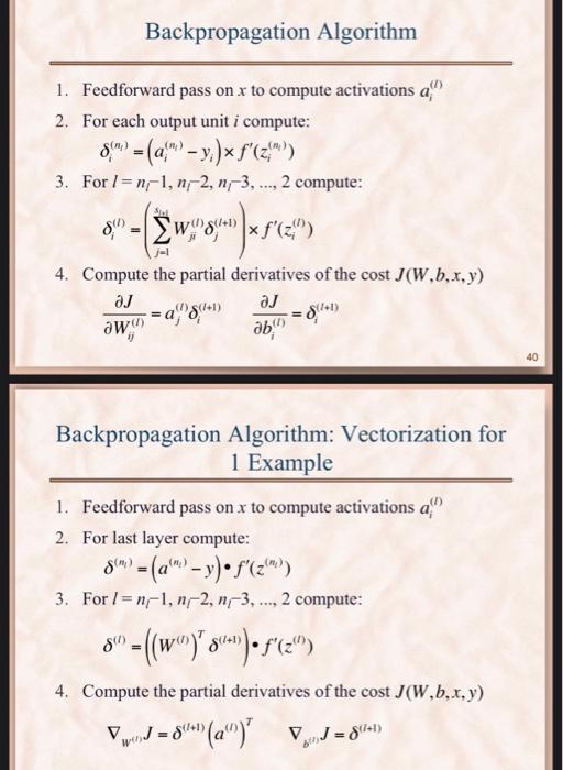 Consider the vectorized backpropagation algorithm for | Chegg.com