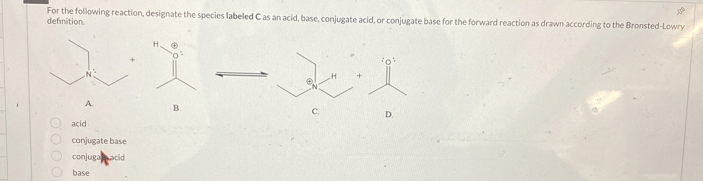 Solved For the following reaction, designate the species | Chegg.com