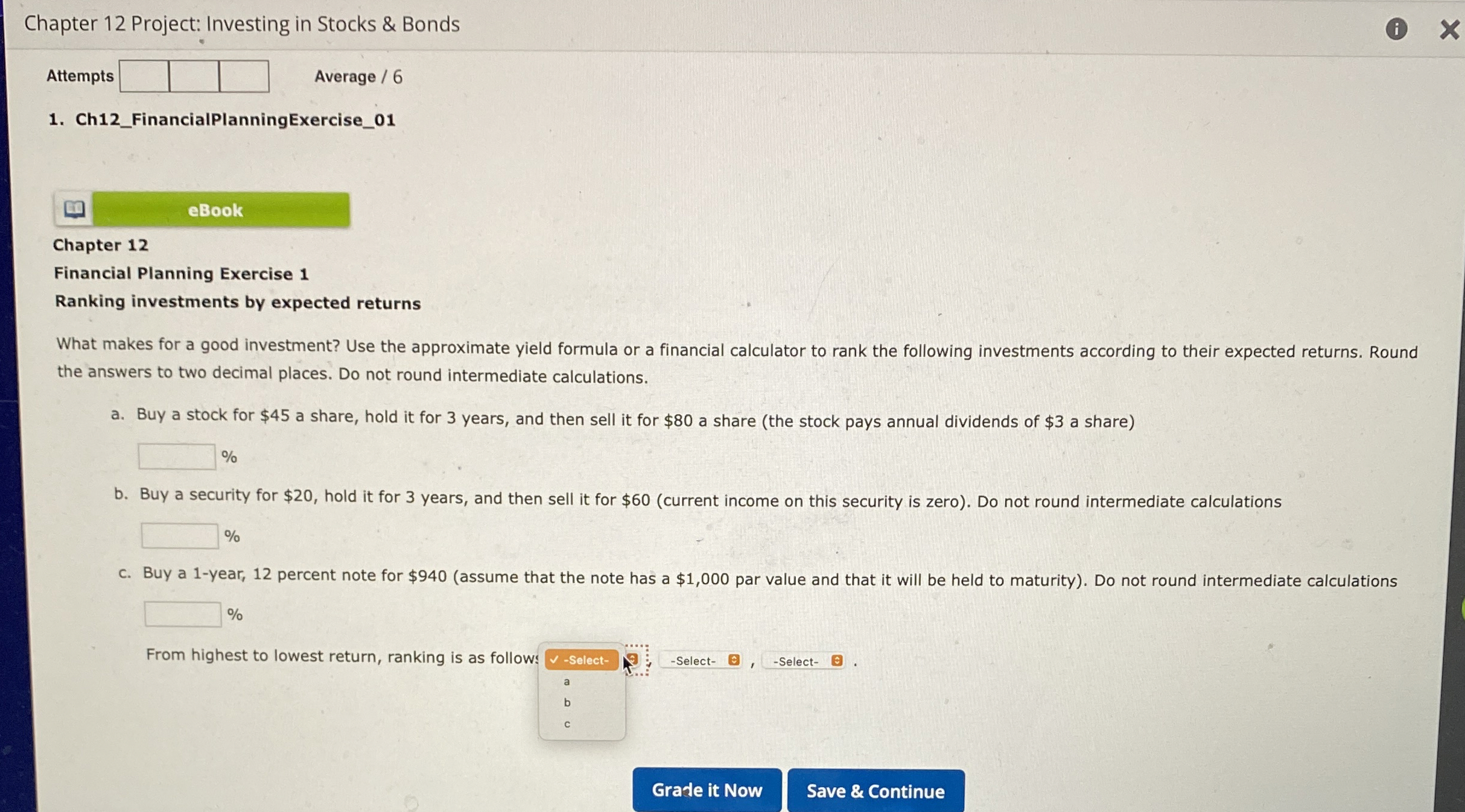 Chapter 12 ﻿Project: Investing in Stocks & | Chegg.com