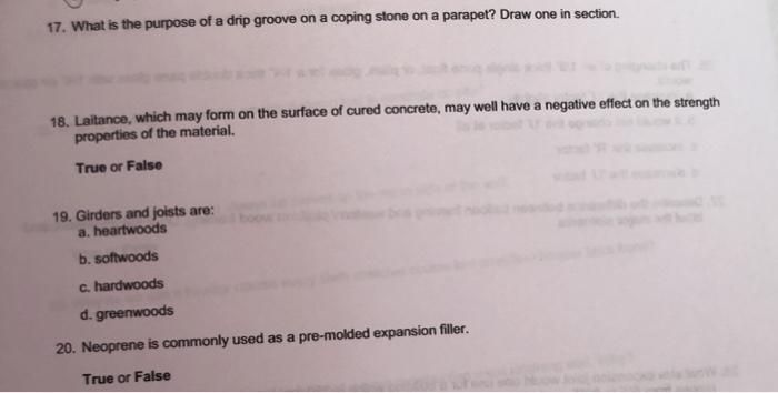 Solved 17. What is the purpose of a drip groove on a coping | Chegg.com