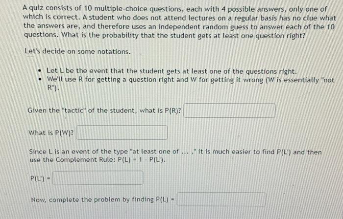 Solved A quiz consists of 10 multiple-choice questions, each | Chegg.com