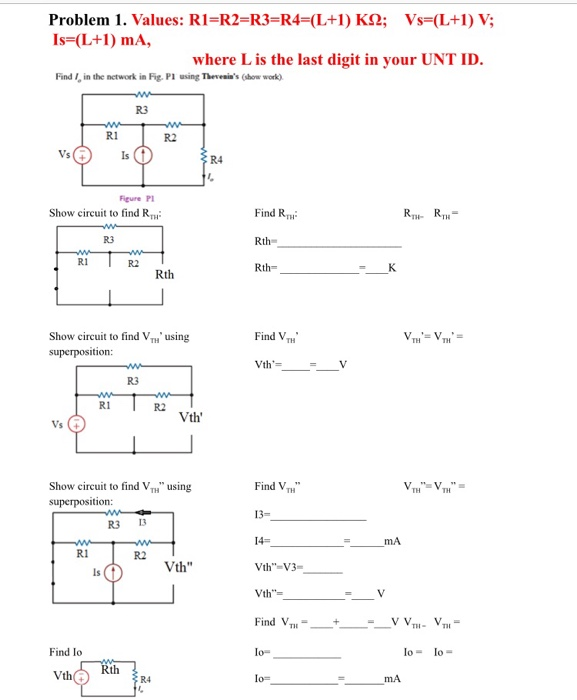 Solved Problem 1. Values: R1=R2=R3=R4=(L+1) K22; Vs=(L+1) V; | Chegg.com