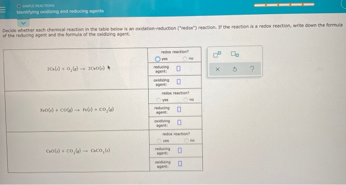 Solved O SIMPLE REACTIONS Identifying oxidizing and reducing | Chegg.com