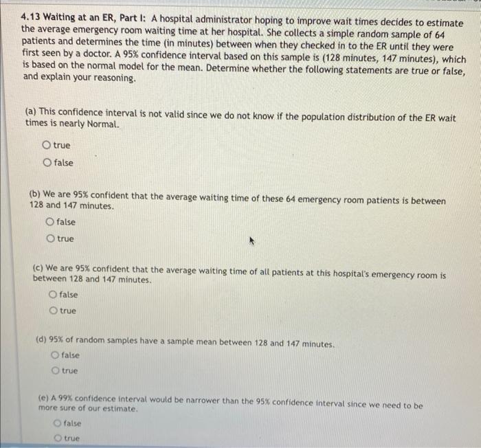 Solved 4.13 Waiting at an ER, Part I: A hospital | Chegg.com